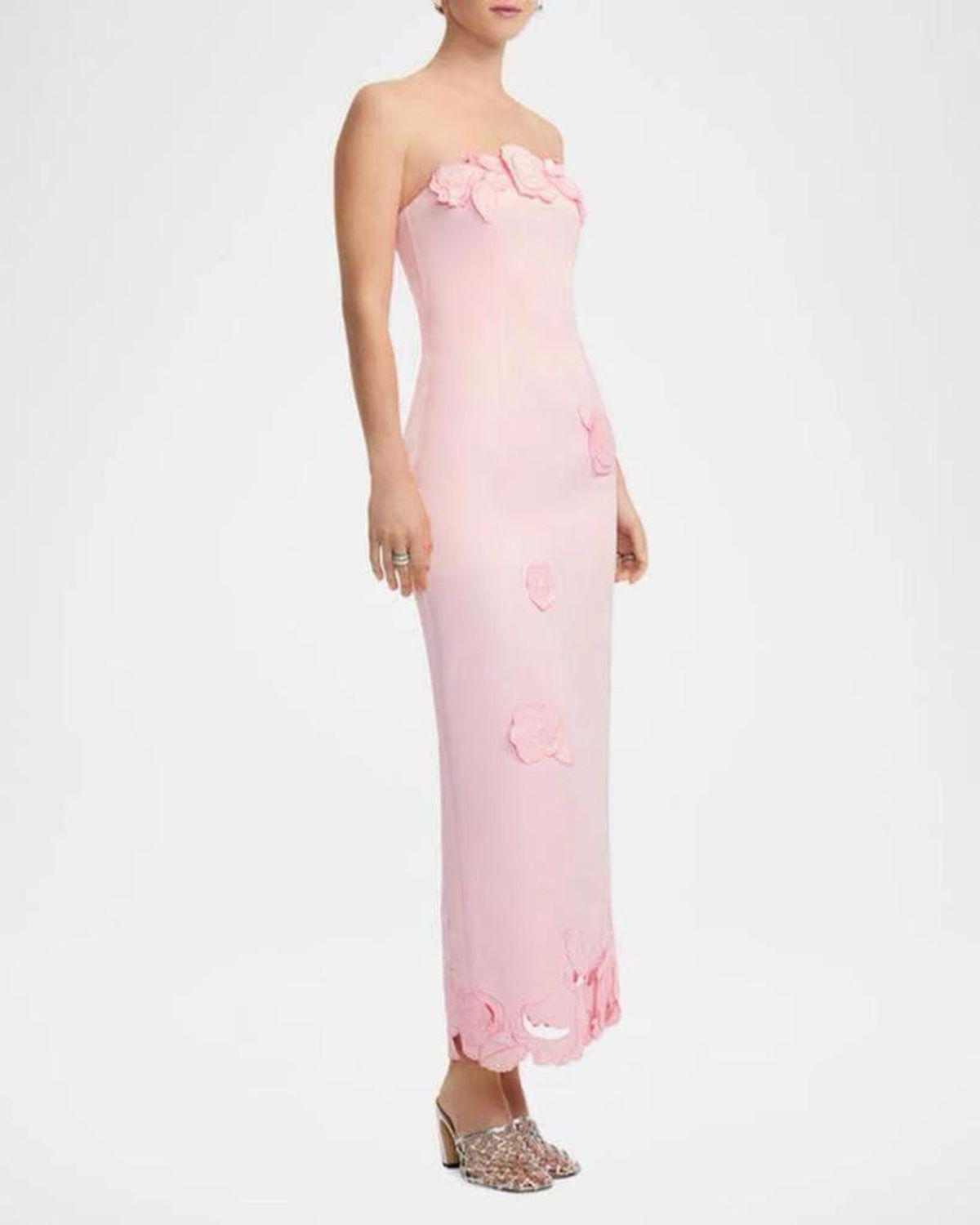LEO LIN rayna strapless floral applique column gown